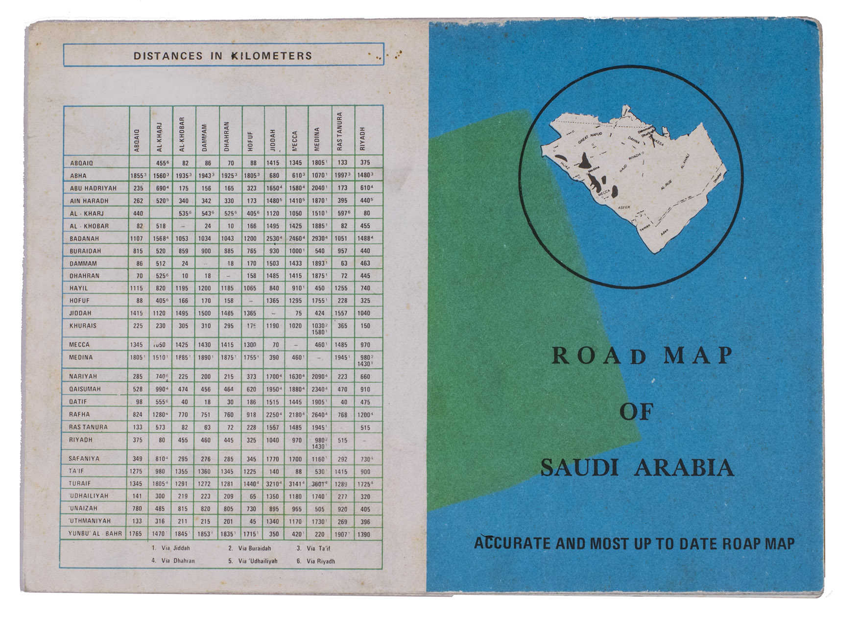 Road map of Saudi Arabia, with plans of Jeddah, Riyadh and Dammam